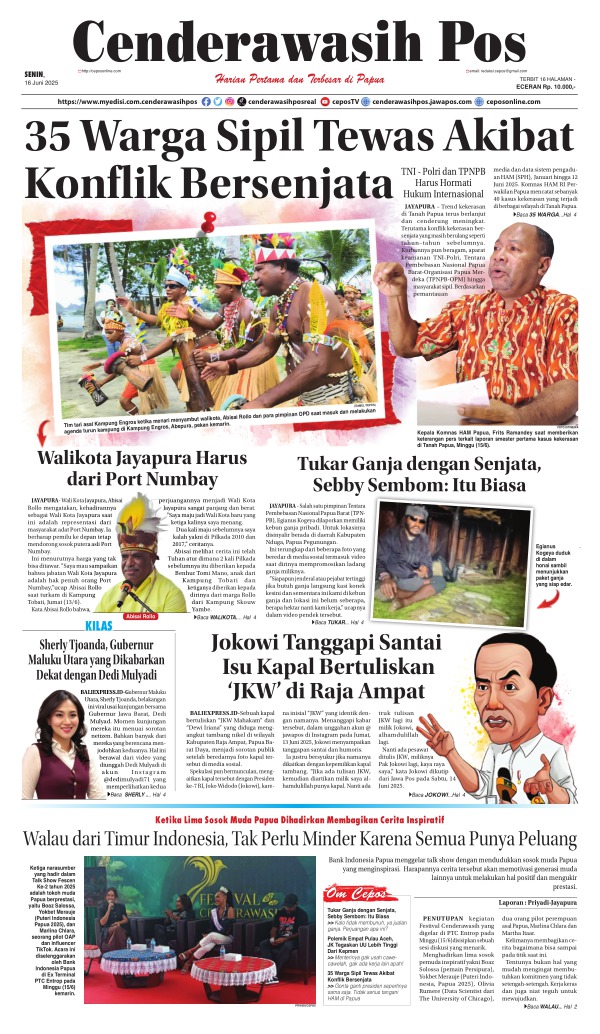 Koran Cenderawasih Pos - Edisi 16 Juni 2025