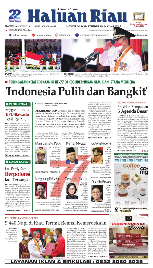 Koran Haluan Riau - Edisi 18 Agustus 2022