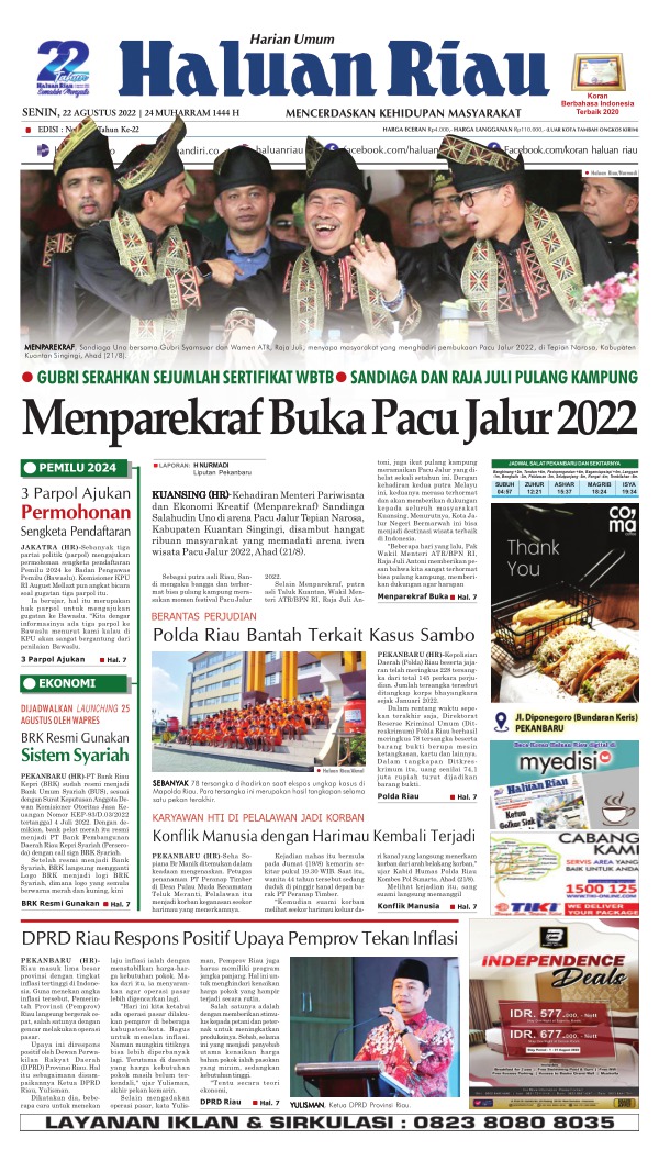 Koran Haluan Riau - Edisi 22 Agustus 2022