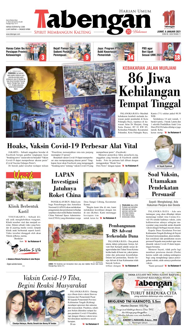 Koran Harian Umum Tabengan - Edisi 8 Januari 2021