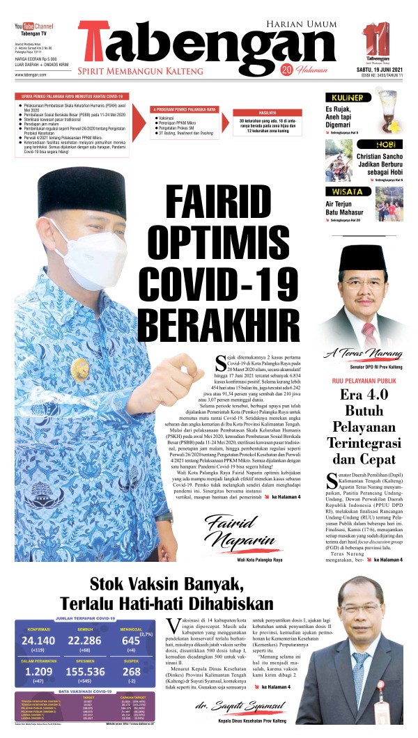 Koran Harian Umum Tabengan - Edisi 19 Juni 2021