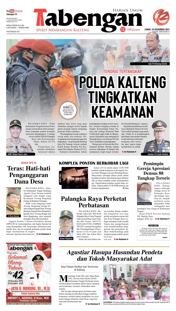 Koran Harian Umum Tabengan - Edisi 24 Desember 2021