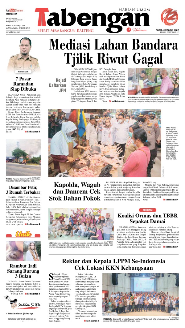 Koran Harian Umum Tabengan - Edisi 31 Maret 2022