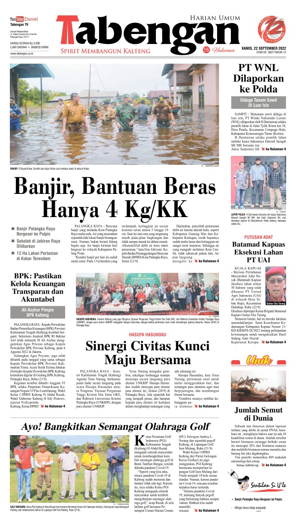 Koran Harian Umum Tabengan - Edisi 22 September 2022