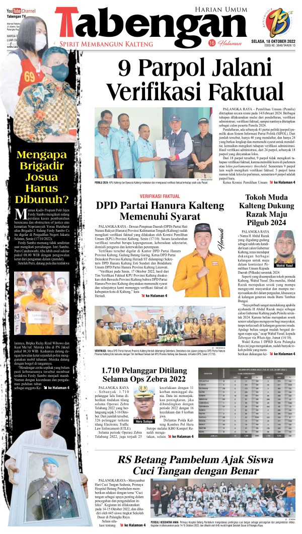 Koran Harian Umum Tabengan - Edisi 18 Oktober 2022