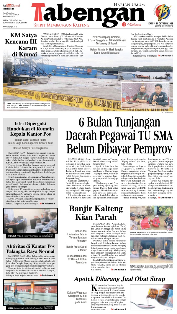Koran Harian Umum Tabengan - Edisi 20 Oktober 2022