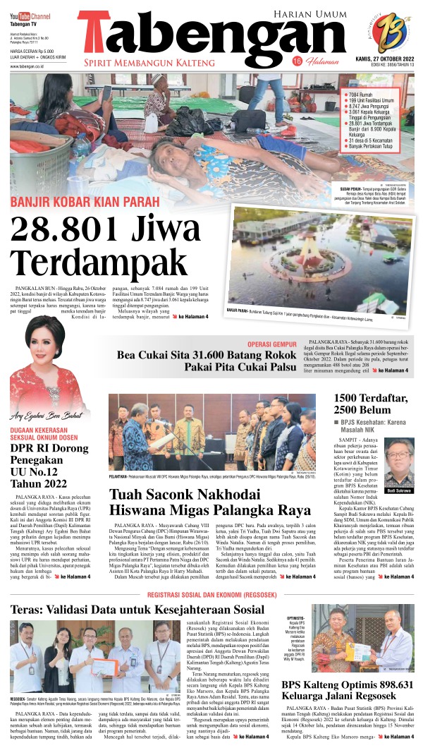 Koran Harian Umum Tabengan - Edisi 27 Oktober 2022