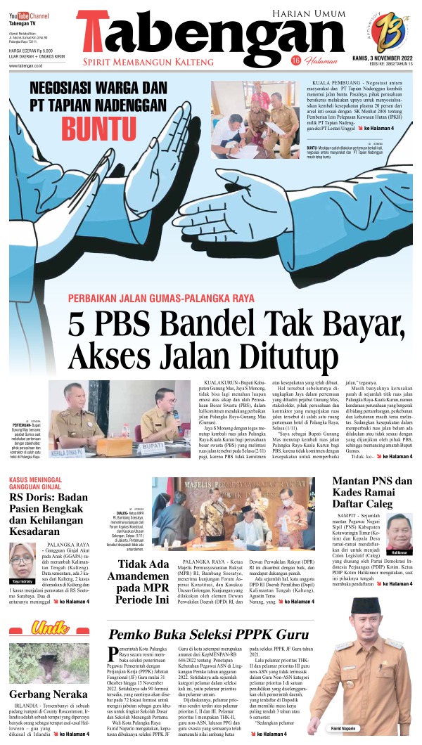 Koran Harian Umum Tabengan - Edisi 3 November 2022