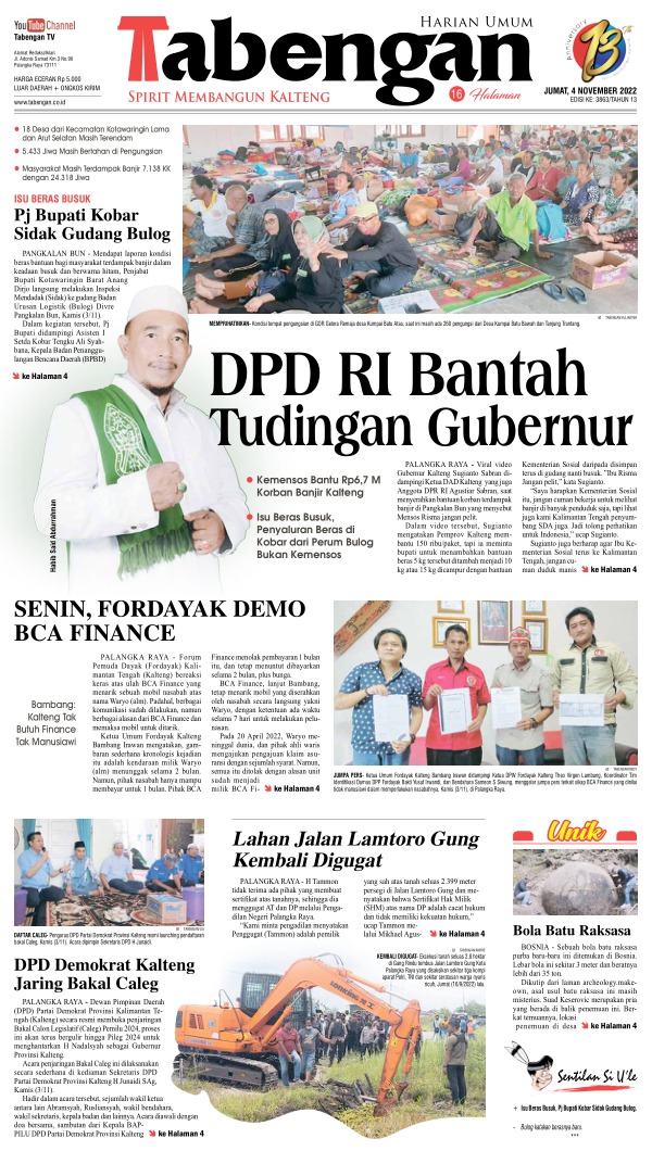 Koran Harian Umum Tabengan - Edisi 4 November 2022