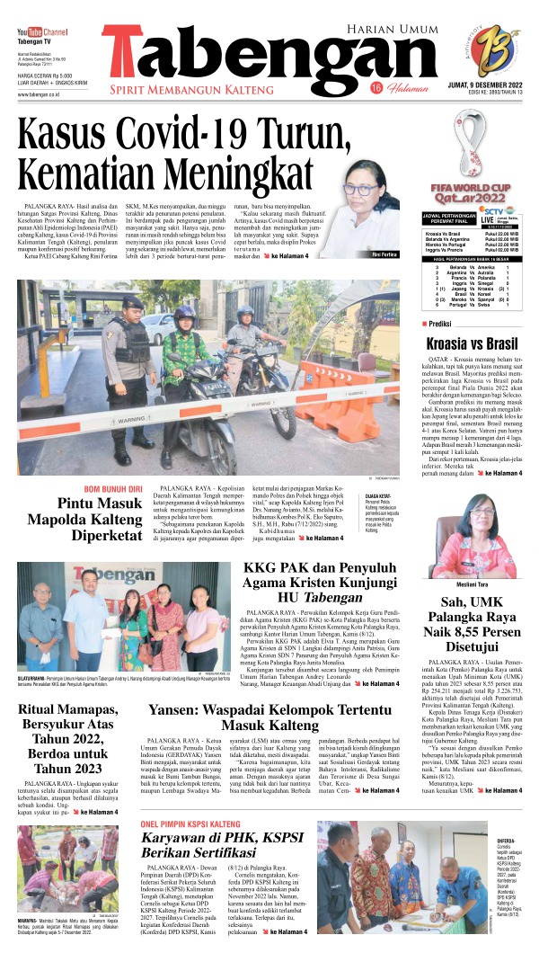 Koran Harian Umum Tabengan - Edisi 9 Desember 2022