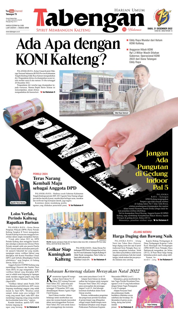 Koran Harian Umum Tabengan - Edisi 21 Desember 2022