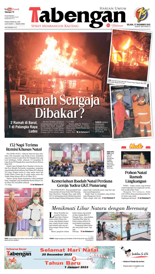 Koran Harian Umum Tabengan - Edisi 27 Desember 2022