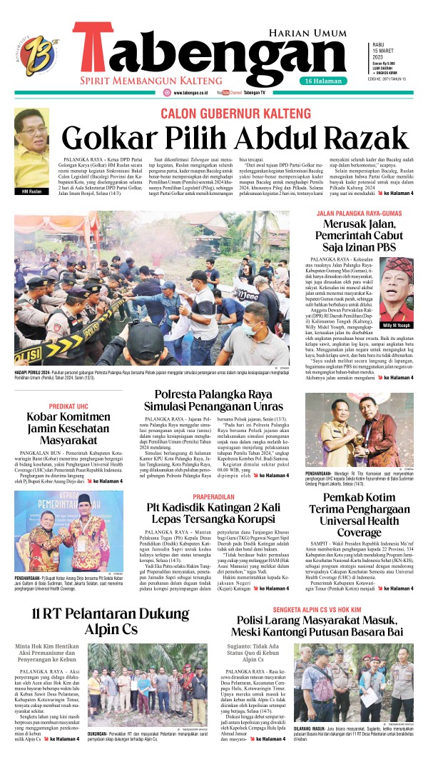 Koran Harian Umum Tabengan - Edisi 15 Maret 2023