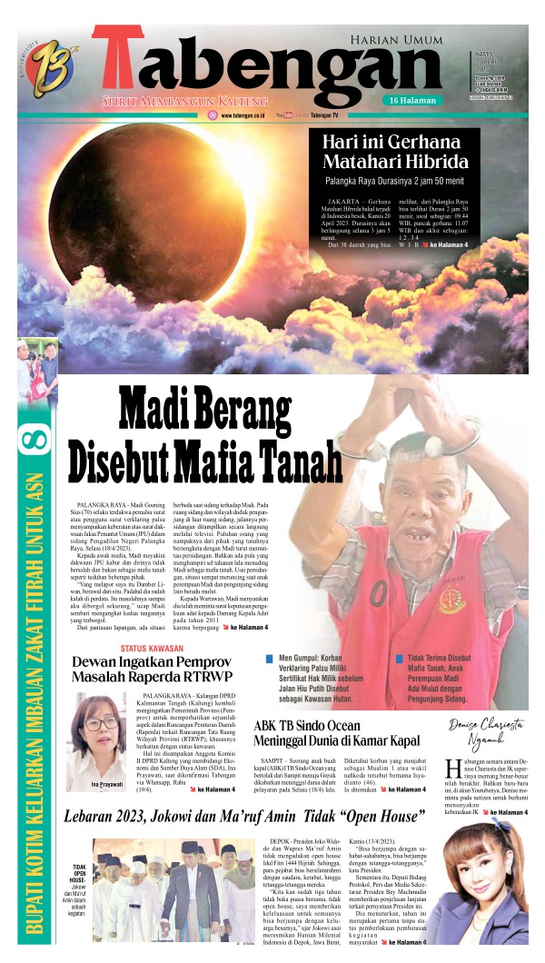 Koran Harian Umum Tabengan - Edisi 20 April 2023