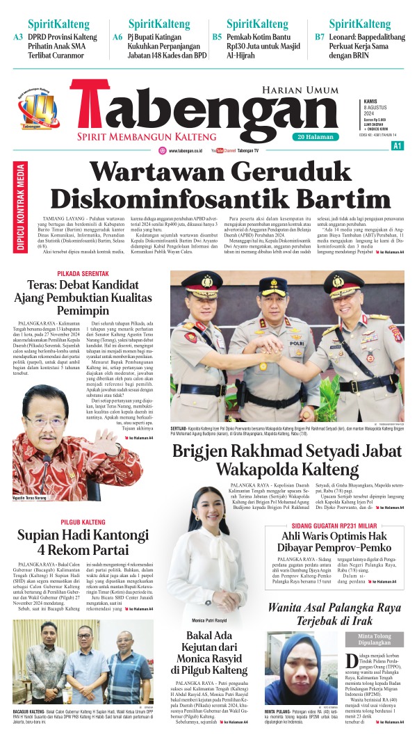 Koran Harian Umum Tabengan - Edisi 8 Agustus 2024