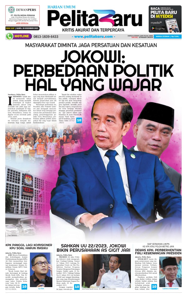 Koran Harian Umum Pelita Baru - Edisi 28 Desember 2023