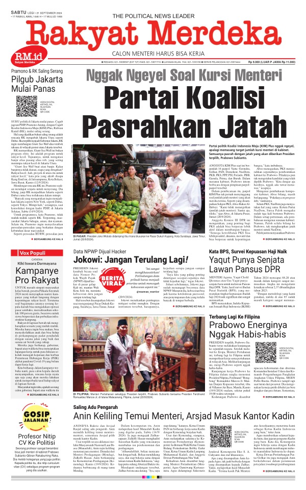 Koran Rakyat Merdeka - Edisi 21 September 2024